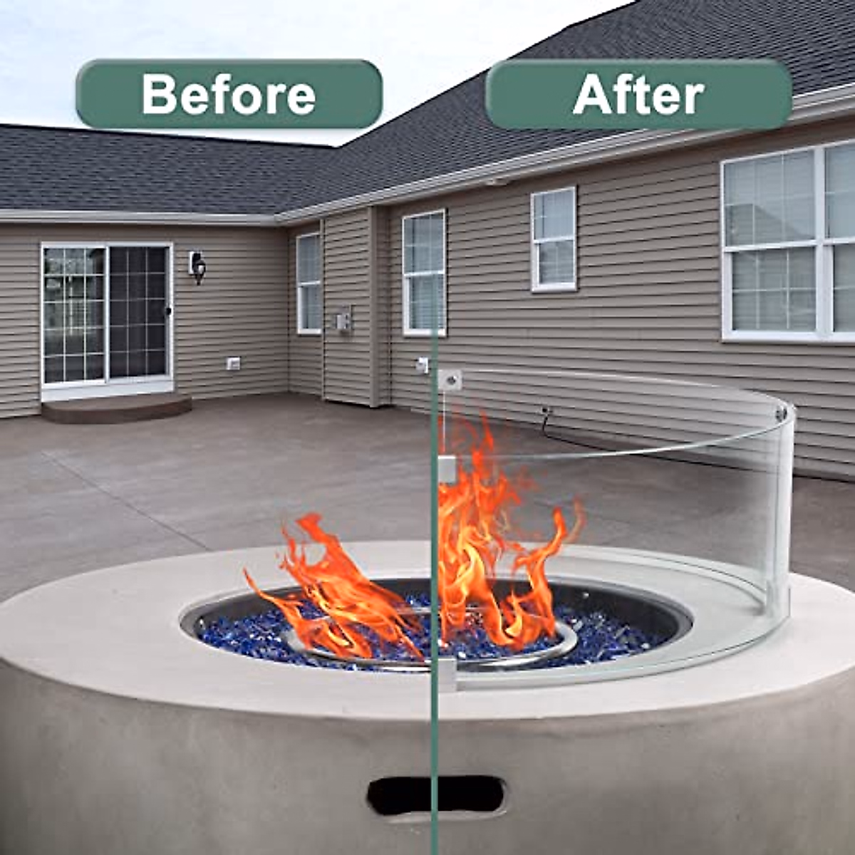 GASPRO 23" x 8" Glass Wind Guard for Round Fire Pit Table, Thick and Tall Tempered Glass Panel with Hard Aluminum Corner Bracket & Feet, Easy to Assemble