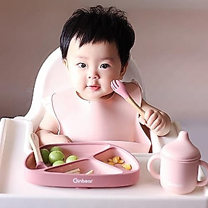 Ginbear Silicone Baby Spoon and Fork Set Self-feeding, Baby Flatware Sets, Toddler Feeding Utensils for Child 6 Months+ (Hazy Green/Almond)