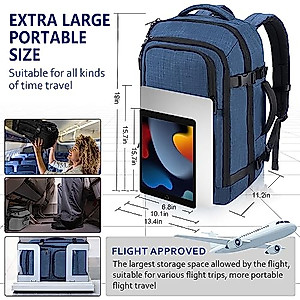 Dinictis 40L Travel Laptop Backpack for 17 Inch Notebook, Carry on Flight Approved Suitcase Backpack, Water Resistant Weekender Business Large Daypack for Men and Women-Blue
