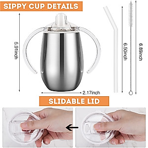 Stainless Steel Sippy Cup with Handle,8oz Spill Proof Insulate Kid Straw Tumbler with Lid,Vacuum Double Handle Sippy Cup with Lid,Double Wall Toddler Travel Mug Tumbler with Handle for School,Outdoor