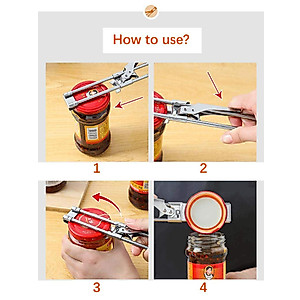 Adjustable Stainless Steel Jar Opener Professional Manual Jar Bottle Opener, Good To Grip Jar Bottle Opener, Lids Remover（Without Canned Food）