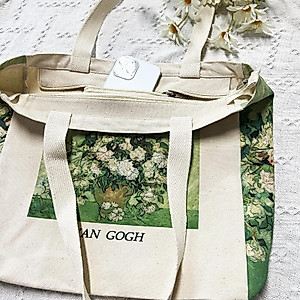 BROADREAM CanvasAesthetic - Zippered Tote Bag with Interior Pocket by Shoulder for Women Shopping