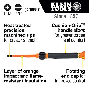Klein Tools 2-in-1 Precision Screwdriver Set with Insulated Phillips and Slotted Bits + 4-in-1 Electronics Pocket Screwdriver