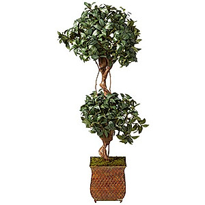 Nearly Natural 4.5’ Sweet Bay Double Topiary Artificial Tree, Green