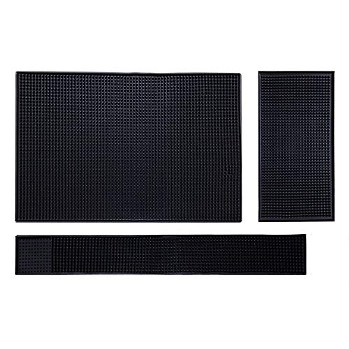 IMIYOKU Bar Mat Set of 3 Rubber Bar Service Spill Mat for Cocktail Bartender Coffee Bar or Countertop Mats Glass Drying Mat (Black, 18" x 12"+23" x 3"+12" x 6")