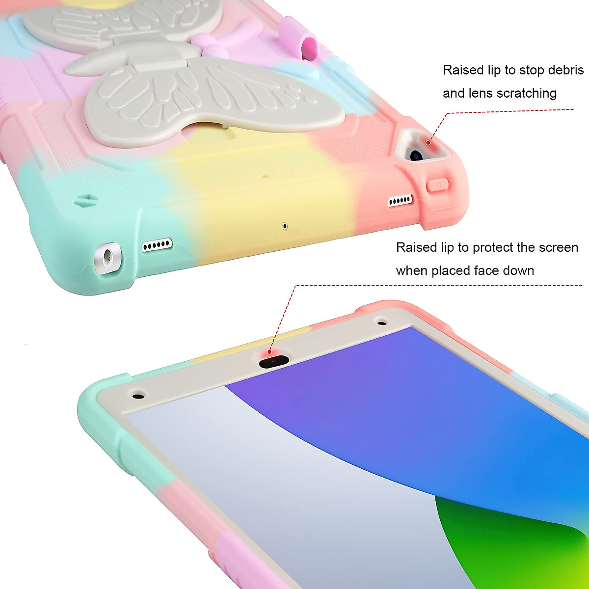 VOFUOE for iPad 9th 8th 7th Generation Case with Kickstand Butterfly Wings Pencil Holder for iPad 10.2 Case Heavy Duty Hard Rugged Protective Cover Kids Girls for iPad 9th/8th/7th Gen(2021/2020/2019)