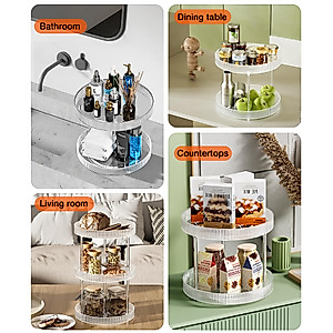 360° Clear Rotating Storage Tray, 3 Tier Lazy Susan Bathroom Countertop Organizer, Cosmetics and Perfume Organizer, Spinning Storage Tray Vanity Organizer Shelf for Bathroom Cabinet, Kitchen(Large)