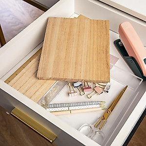 Martha Stewart Brody Plastic Storage Organizer Bins with Paulownia Wood Lids for Home Office,-Kitchen, or-Bathroom, 3 Pack 1-Small/1-Medium/1-Large, Clear/Lt Natural