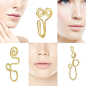 Fzroezz 9 Pcs African Nose Cuff Non Piercing Fake Nose Ring Piercings 20 Gauge Clip on Surgical Stainless Steel Nose Cuffs Rings Pack for Women Men Non Pierced Nose Cute Set Unique Ethnic Indian Gold