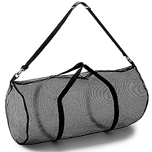 Champion Sports Mesh Duffle Bag with Zipper and Adjustable Shoulder Strap, 15” x 36”, Black - Multipurpose, Oversized Gym Bag for Equipment, Sports Gear, Laundry - Breathable Mesh Scuba and Travel Bag