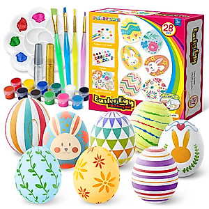 Easter White Eggs Painting Kit-Paintable Hanging Flocking Eggs with Rope, Doodle Kit for DIY Design, Easter Decoration, egg Hunts, Basket Fillers, Easter Gift,28PCS