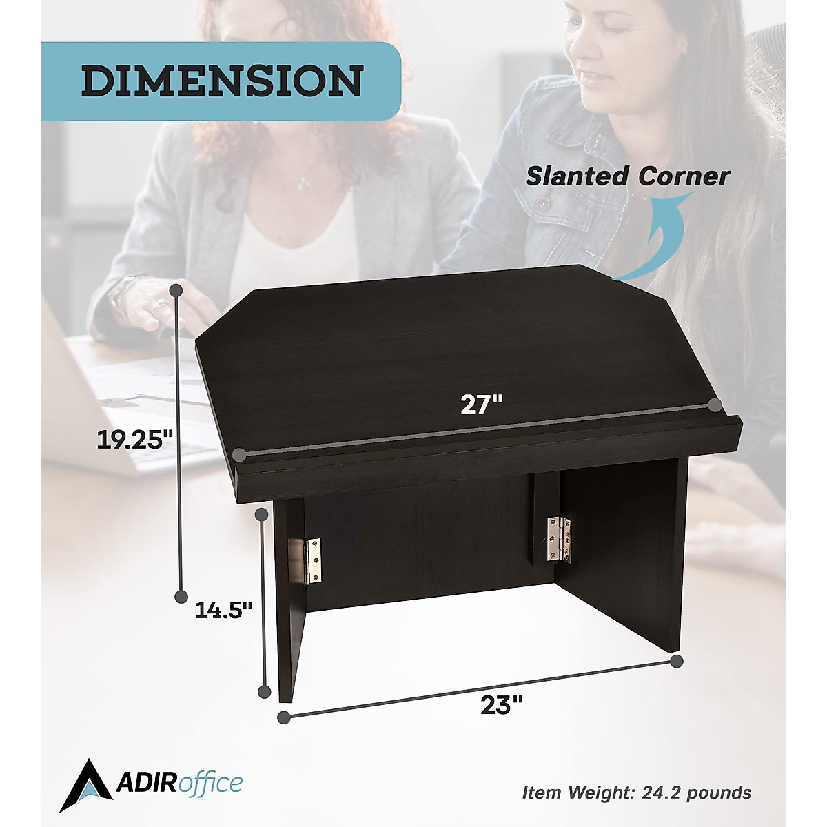 AdirOffice Tabletop Podium, Folding Podium Ideal as a Tabletop Lectern, Black