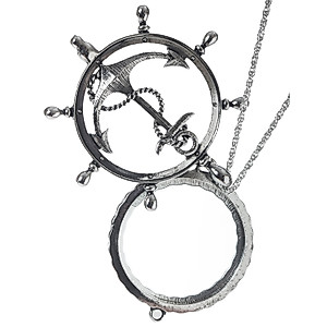 Anchor Nautical Wheel 4X Magnifier Magnifying Glass Pendant Necklace, 30"