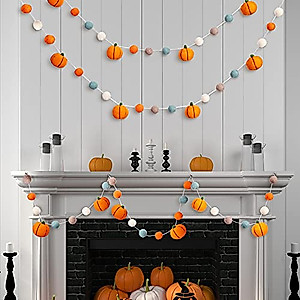 2 Pieces Fall Felt Pumpkin Ball Garland Orange Felt Ball Banner Fall Autumn Felt Ball Pom Pom Garland Felt Pumpkin Garland Decor for Fall Autumn Thanksgiving Home Hanging Party Favors, 70.9 Inches