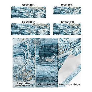 DoremiHome Marble Liquid Abstract Art Window Valance Rod Pocket Curtain Valance for Kitchen/Living Room,Blue White Gold Gradient Short Curtain Panels Window Treatment Decor Curtains 54x18in