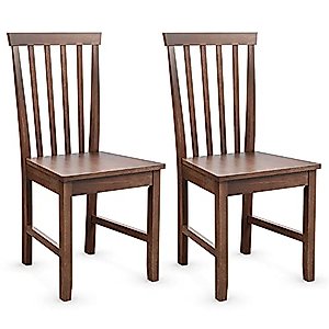 Giantex Wood Dining Chair, Set of 2 Traditional Side Chair w/High Slat Back, Rubber Wood Legs, 100 Degree Curved Backrest Spacious Seat, Versatile Farmhouse Dining Chairs for Kitchen Dining Room