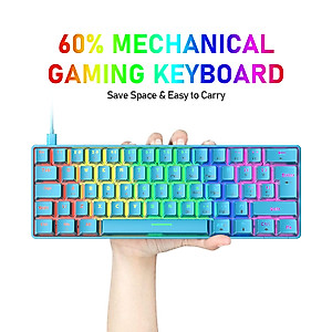SELORSS Blue 60% True Mechanical Gaming Keyboard and Mouse Combo,20 RGB Chroma Backlit Type C Wired 62 Keys Mini Keyboard,Lightweight Gaming Mouse and Mouse Pad for Gamers and Typists