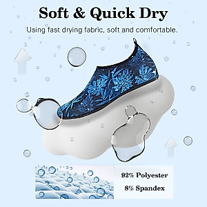 Aqua Socks Beach Water Shoes Barefoot Yoga Socks Quick-Dry Surf Pool Swim Shoes for Women Men(Blue Leaves,12.5/13 Women,10.5/11.5 Men,44/45 EU)