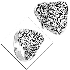 Sterling Silver Women's Beautiful Flower Ring Fashion 925 Band 23mm Size 10