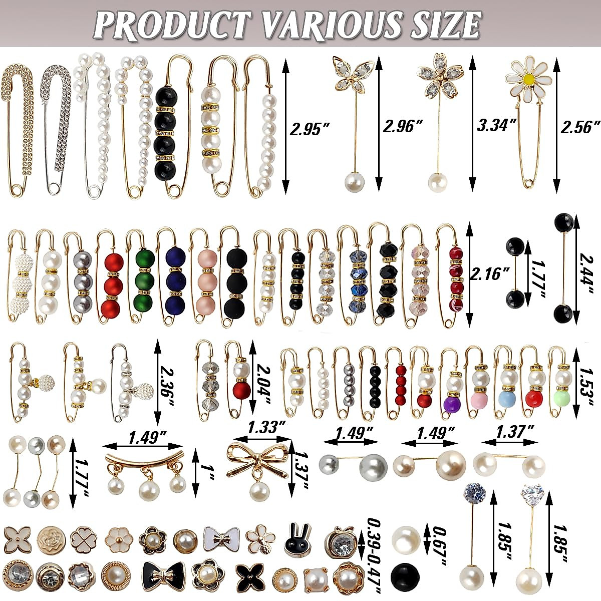 TIHOOD 75PCS Pearl Brooch,Pant Waist Tightener Safety Pin Double Faux Pearl Brooches for Women Girls Fashion Cover Up Buttons Clothing Dresses Decoration Accessories Pant Waist Tightener Safety Pins