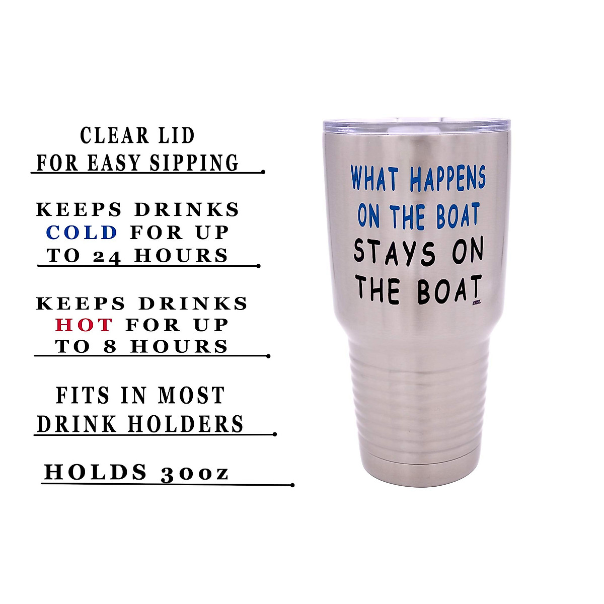 Rogue River Tactical Large Funny Fishing 30 Ounce Travel Tumbler Mug Cup w/Lid What Happens on The Boat Stays On The Boat Fishing Gift Fish