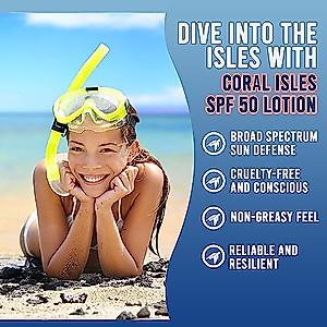 Coral Isles Reef Safe Sunscreen SPF 50 Lotion - Octinoxate & Oxybenzone Free - Hawaii Approved Sun Shield - Broad Spectrum UVA/UVB Protection - Waterproof, Odorless Skin Protector (6 Fl Oz)