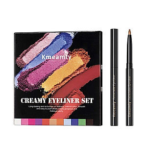 Kmeamty Gel Eye Liner Pencil Set, 12 Colors Retractable Long-Lasting Smooth Waterline Eye Liner Lip Liner Eyeshadow - Vegan, Cruelty Free