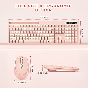 Wireless Keyboard and Mouse for MacBook, Vivefox Pink Wireless Keyboard with Phone Holder USB A & Type C Receiver Rose Gold Keyboard and Mouse for Windows, Mac, MacBook/Air/Pro Computer