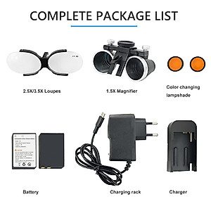 jiabaoyu New Advanced High Performance 3.5X Binocular Loupes Glasses Magnifier with Light Lamp, Adjustable Brightness and Distance, Easy to Mount, High Precision and Good Reliability