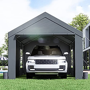 VEVOR Carport 10x20ft Portable Garage, Heavy Duty Car Canopy with Roll-up Ventilated Windows & Removable Sidewalls, UV Resistant Waterproof All-Season Tarp for SUV, F150, Car, Truck, Boat
