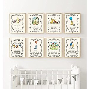 Classic Winnie Wall Decor Pooh Quotes Prints Pattern B, 5x7 Inch Adorable For Baby Shower Decorations Birthday Favors Centerpiece For Tables