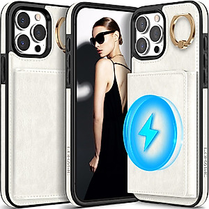 LOHASIC for iPhone 15 Pro Max Wallet Case, 6 Card Holder, Detachable Magnetic Back, Compatible with Mag-Safe, Ring Stand, PU Leather Credit Slot ProMax Phone Cover to Women, 6.7 Inch - White