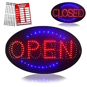 CLOSED OPEN LED SIGN, Jumbo 23" X 14" Advertisement Sign Board Electric Powered Display with Ultra Bright Light and a Modern Design, Perfect for Coffee Shop, Bar, Hotel, Restaurant, Drugstore & more