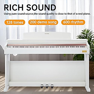 AODSK 88 Key Digital Piano,Weighted Hammer Action Digital Piano with Full-Size Weighted Keys,Triple Pedal,Beginner Bundle with Furniture Stand,Slide Key Cover,Piano Lessons(White)