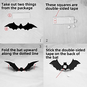 96 Pcs Bats Wall Decor Halloween Decorations, 5 Different Sizes Realistic PVC 3D Black Window Clings, Scary Bat Stickers for Home Decor DIY Wall Decal Party Supplies, Double-Sided Adhesive Included