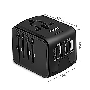 Travel Adapter, HAOZI Universal Travel Adapter - 3 USB + 1 Type C in One Travel Charger with UK/US/AUS/EU Plugs and Socket, International Power Adapter Wall Charger (Black)