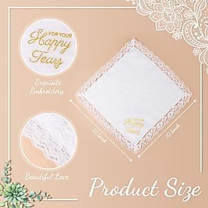 6 Pcs Embroidered Wedding Handkerchiefs Happy Tears Wedding Handkerchiefs with Scallop Lace Mother of the Bride Gifts Lace Handkerchiefs for Wedding Day Bride Gifts