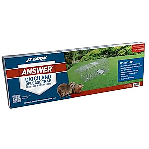 JT Eaton 485N Answer Single Door Live Animal Cage Trap for Medium to Large Size Pests, 31" x 11" x 13", Heavy Duty Steel