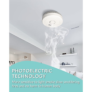 Ecoey Smoke Alarm Fire Detector, Battery Included Photoelectric Smoke Detector with Test Button and Low Battery Signal, Small Fire Alarm for Home, Bedroom FJ136GB, 6 Packs