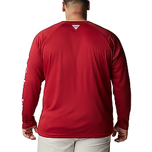 Columbia NCAA Alabama Crimson Tide Men's Terminal Tackle Long Sleeve Shirt, 6X Big, ALA - Red Velvet/White