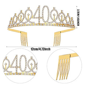 Black Gold 40 & Fabulous Sash & Rhinestone Tiara Set, 40th Birthday Gifts for Women, Birthday Sash/Tiara for Women's 40th Birthday Party Decoration (Black 40th)