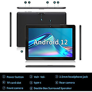 SGIN 10.1 Inches Tablet, 2GB RAM 32GB ROM, Android 12 Quad-Core Processor 1.6GHz, HD 2+5MP Dual Camera, IPS Touch Screen, 8 Hours Battery, WiFi, Bluetooth, 32GB TF Card Slot, Black