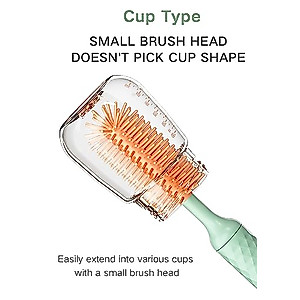 Bottle Spark Bottle Cleaner, Electric Silicone Bottle Brush Set, Bottle Cleaning Brush for Bottles, Baby Bottles, Sports Bottle, Vase, Glassware, Smaller Diameter Bottle Openings (Green)