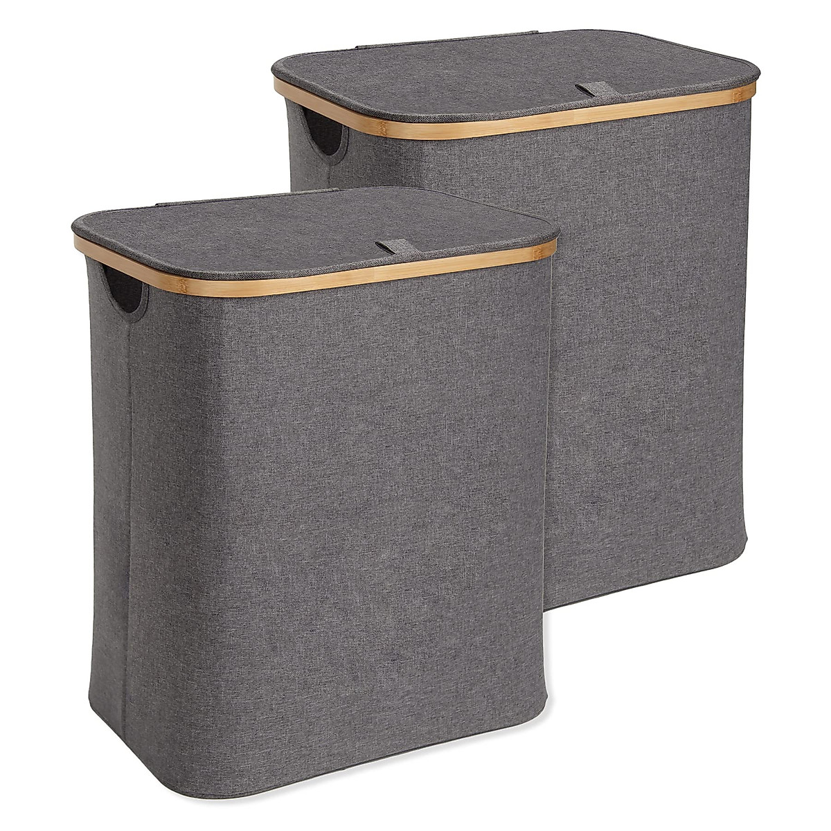 AMBIRD 2-Pack Laundry Basket with Lid, Bamboo Frame, Large Capacity, Upgraded Fabric, Portable and Foldable, Ideal for Bedroom, Bathroom, Nursery, and Household