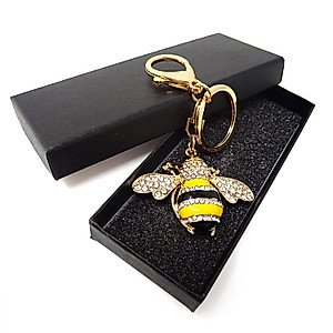 Honbay 1PCS Rhinestone Little Bee Keychain Bumble Bee Sparkling Keyring Animal Key Chain Decor in A Box for Bag Purse Wallet