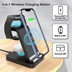 Wireless Charger for Apple Multiple Devices, iphone Charging Station for iPhone 13/13 Pro/13 Pro Max/12/12 Pro Max/11/X, 3 in 1 Wireless Charger Stand Dock for Apple Watch Series, AirPods Pro