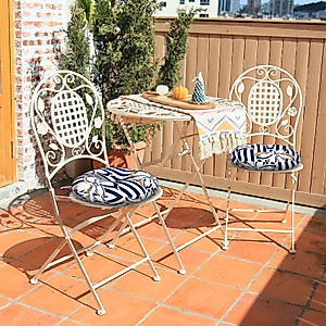 LVTXIII Outdoor All Weather Bistro Seat Cushions, Comfortable Fluffy Tufted Patio Chair Cushions Round 15"x15"x4" Set of 2 for Home Garden Furniture, Clemens Cabana Navy