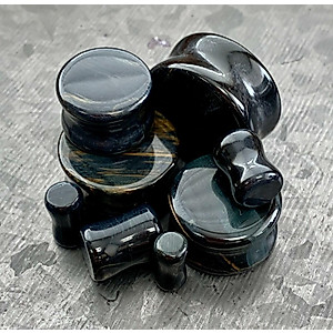 Lobal Domination PAIR of Blue Tiger Eye Organic Stone Plugs Gauges - up to 25mm available! (0g (8mm))