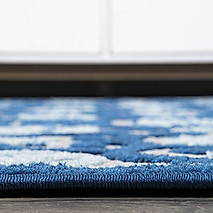 JONATHAN Y AMC107B-8 Gallia Tile Trellis High-Low Indoor Outdoor Area-Rug Bohemian Floral Easy-Cleaning High Traffic Bedroom Kitchen Backyard Patio Porch Non Shedding, 8 ft x 10 ft, Light Gray/Blue