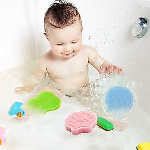 DANCELF Baby Bath Sponge, Natural Cute Shapes Soft Shower Sponges for Bathing, Bathtub Foam for Infants and Toddler, 3pcs : Blue Dolphin, Pink Shell, Green Turtle